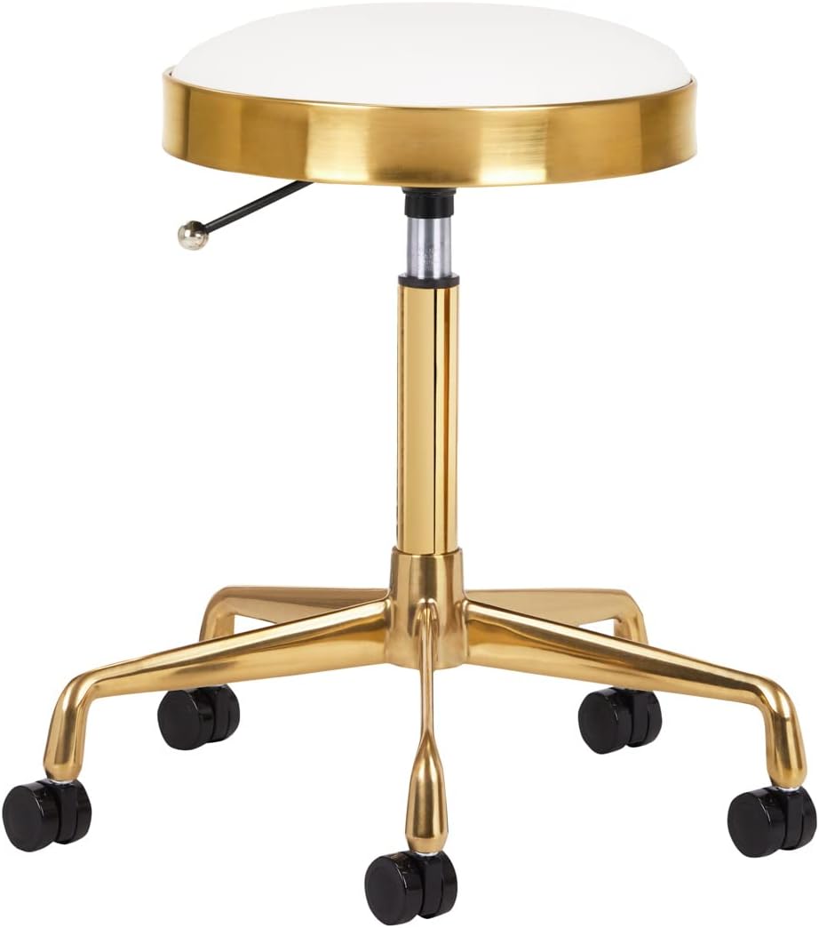 ACTIVESHOP Modern White, Gold Beauty Salon Stool - Tufted Faux Leather ...