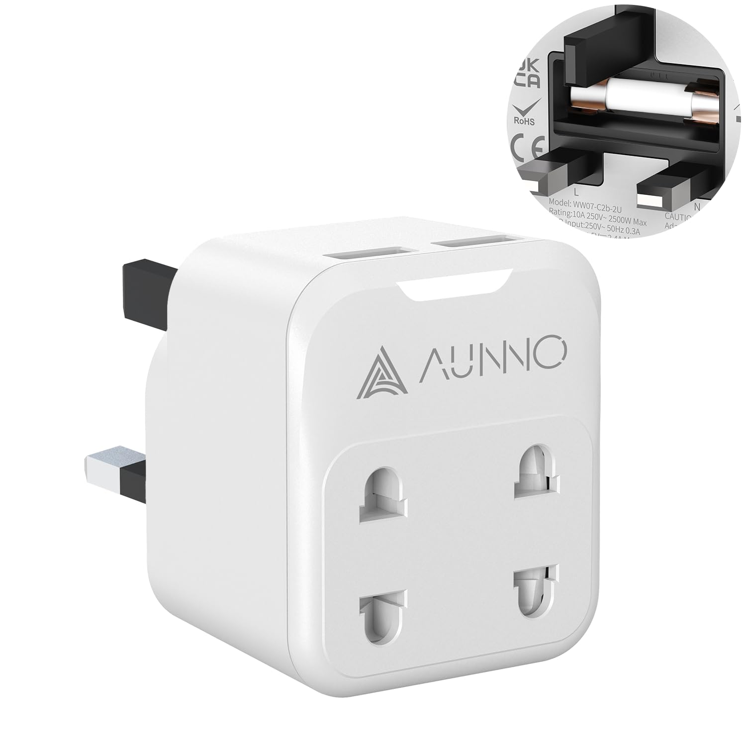AUNNO Double Shaver Plug Adaptor UK with 2 USB Ports, 2500W 4 in 1 Plug ...