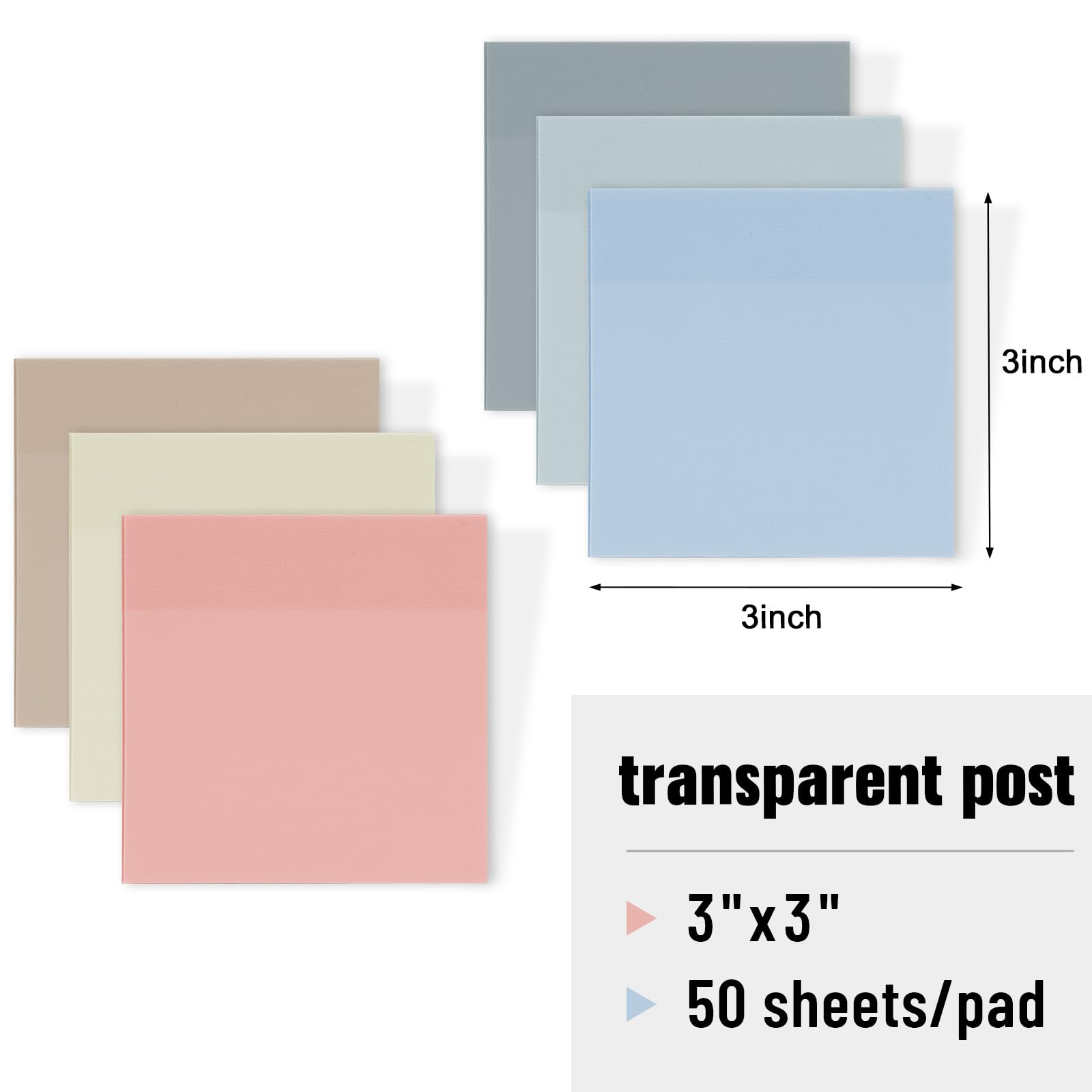 Snapklik.com : Transparent Sticky Notes, 300 Sheets, 6 Pads, 3x3 Inches ...