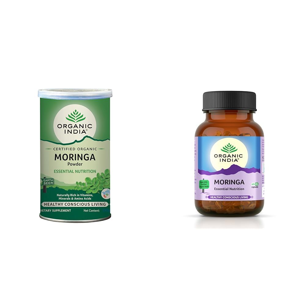 ORGANIC INDIA Moringa Powder 100 Gram & ORGANIC INDIA Moringa Essential ...