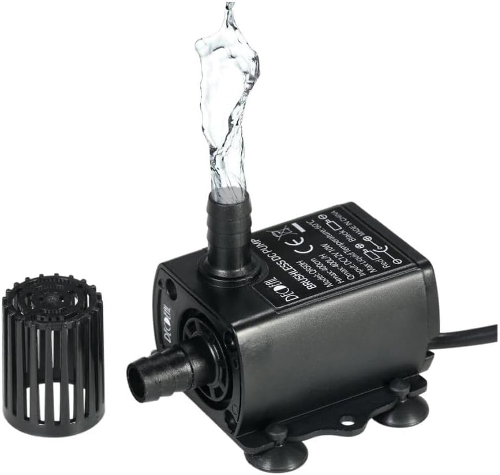 amiciFlo Mini Submersible Pump 10W, 12V DC Brush-Less, BLDC Motor with ...
