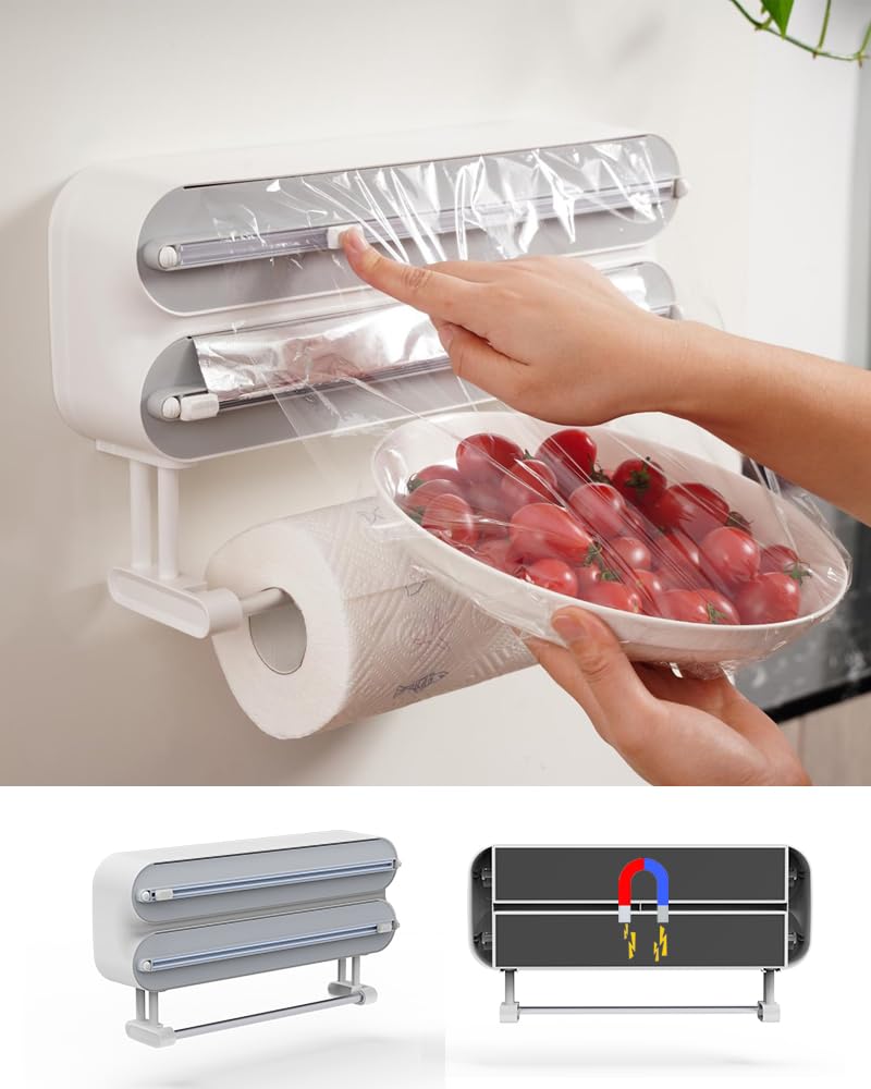 3 in 1 Aluminum Film Wrap Cutter WallMount Paper Towel Holder Cling ...