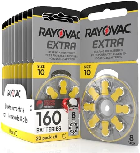 160 Rayovac Extra Size 10 PR70 Hearing Aid Batteries (Yellow) - 20 ...