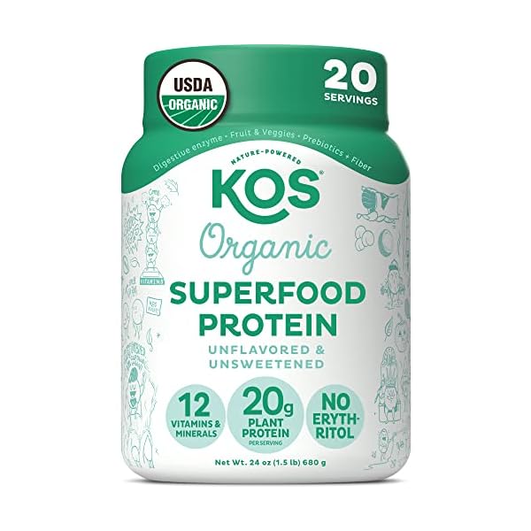 KOS Vegan Protein Powder, Unflavored & Unsweetened - Low Carb Pea ...