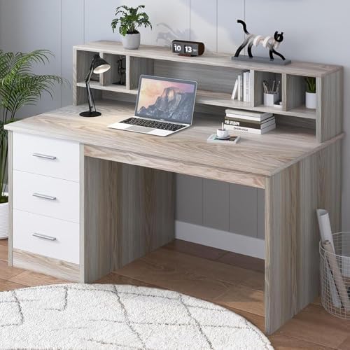 Amazon.com: LITFAD Modern Computer Desk Work from Home Desk with Hutch ...