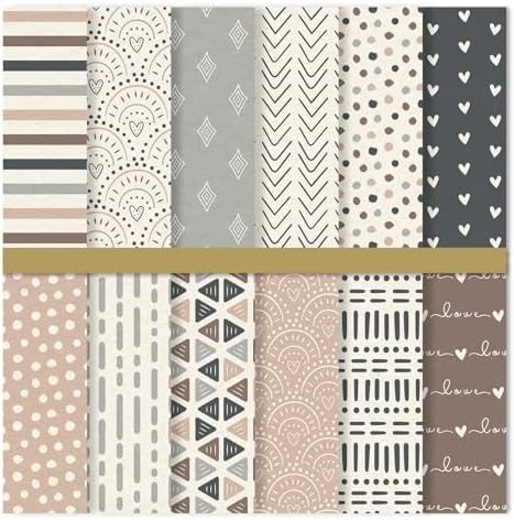 Amazon.com : Whaline 24 Sheets Neutral Boho Pattern Paper Rainbow Heart ...