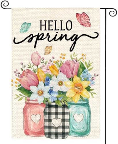 Amazon.com : Hello Spring Garden Flag, 17.72x11.81 Inch Double Sided ...