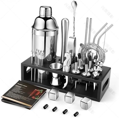 BarStash Premium Bartender Kit: 17-Pieces Tool Set with Bamboo Stand ...