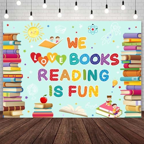 Amazon.com: AIBIIN 7x5ft Reading Day Backdrop We Love Books Reading is ...