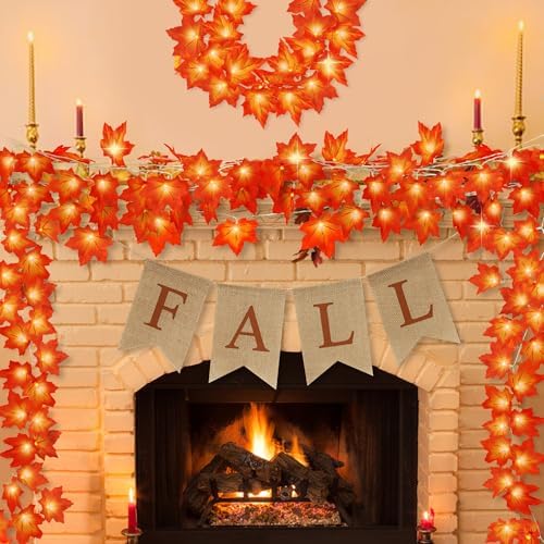 Amazon.com: Fall Decor [2 Pack] Lighted Fall Garland, Total 16.4ft 40 ...