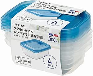 Amazon｜コーナン オリジナル LIFELEX フタをしたままレンジできる保存容器 長角型 300ml 4個入り KHK-05-5837｜保存容器・キャニスター オンライン通販