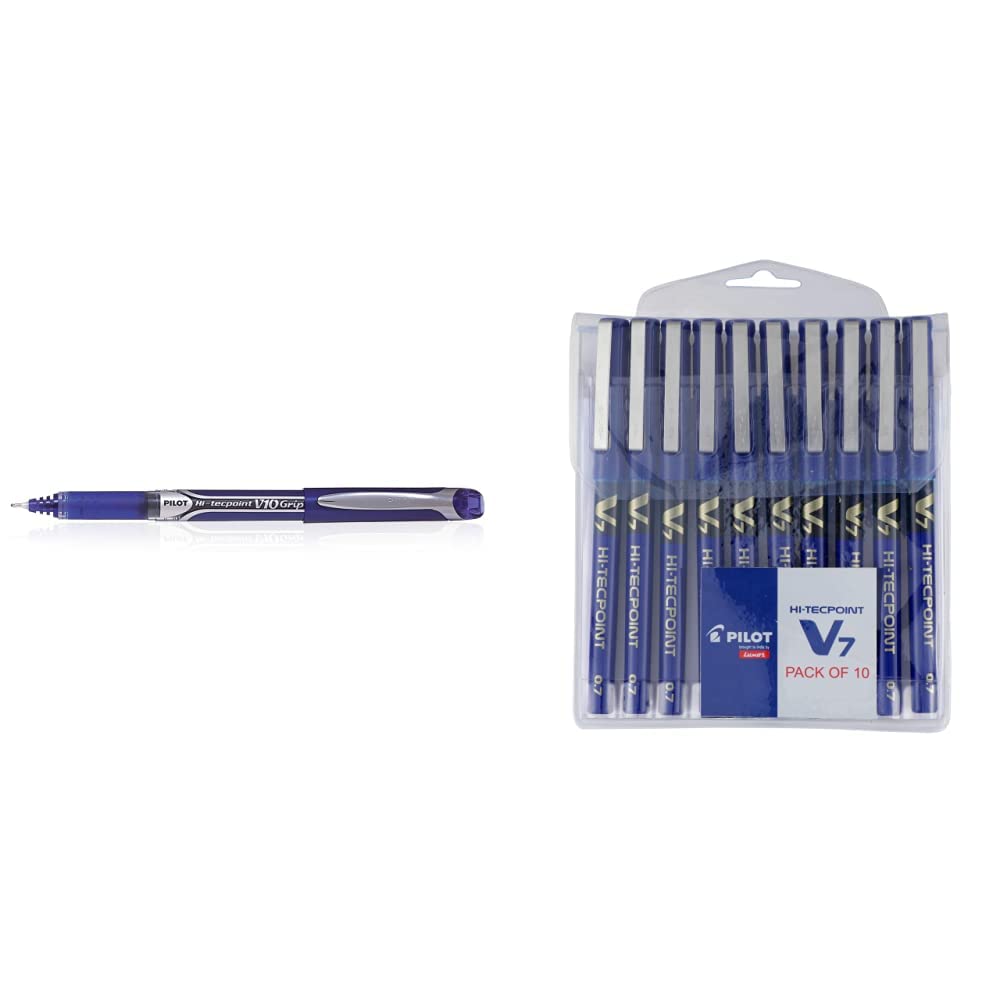 Pilot Hi Techpoint V10 Grip Pen - Pack of 12, Blue & Pilot V7 Roller ...