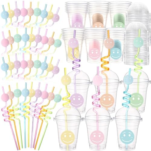 Amazon.com: Yaomiao 36 Set Smile Face Sipper Cups with Straws and Lids ...