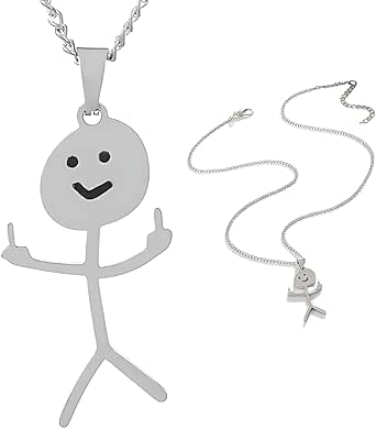 Funny Swearing Stick Man Necklace Pendant with Chain - Silver High ...