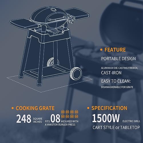 VANSTON Outdoor Electric Barbecue Grill & Smoker with Removable Stand ...
