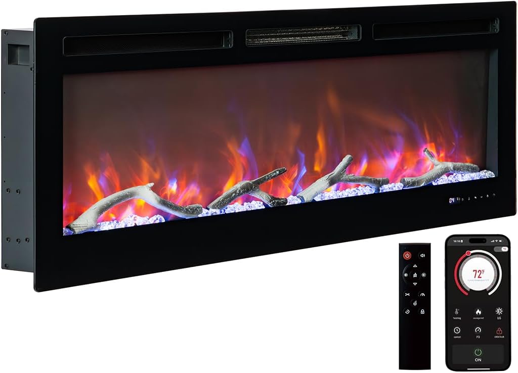 Amazon.com: 50 Inch Electric Fireplace, Recessed and Wall Mounted ...