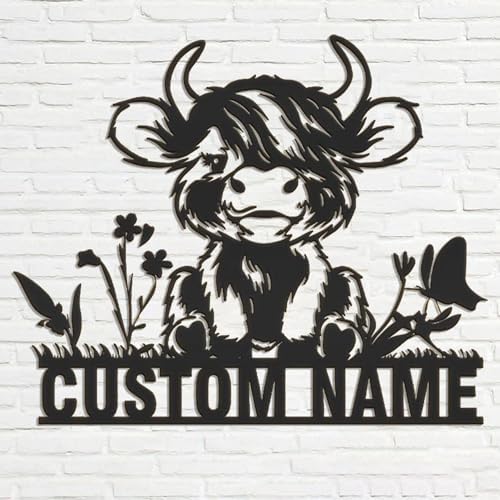 Amazon.com: Custom Highland Cow Metal Sign,Personalized Cow Farm Name ...