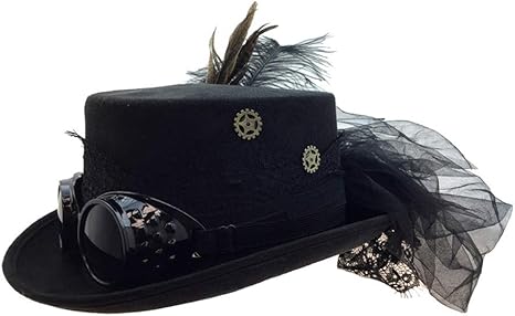 Attitude Studio Steampunk Costume Fedora Hat with Goggles Feather Gears ...