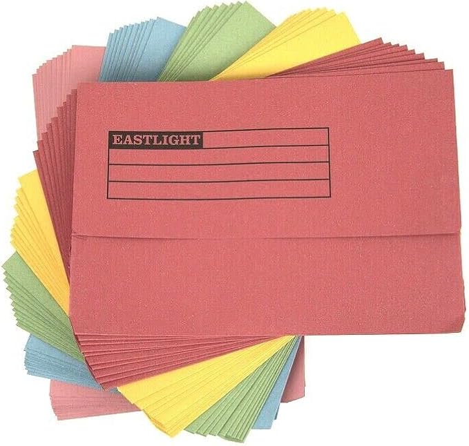 Foolscap Document Wallets 285gsm, Assorted Colours, Pack of 25 Folders ...