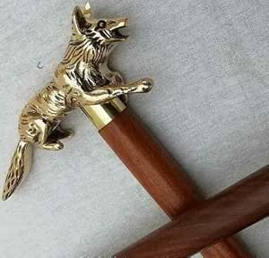 Amazon.com: Antique Walking Stick with Fox Brass Head Handle Vintage ...