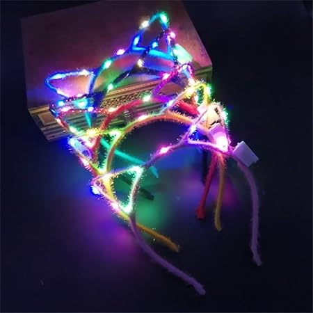 Amazon.com: REQO 10 Pieces Cat Ears Headbands Set,LED Cute Cat Light Up ...