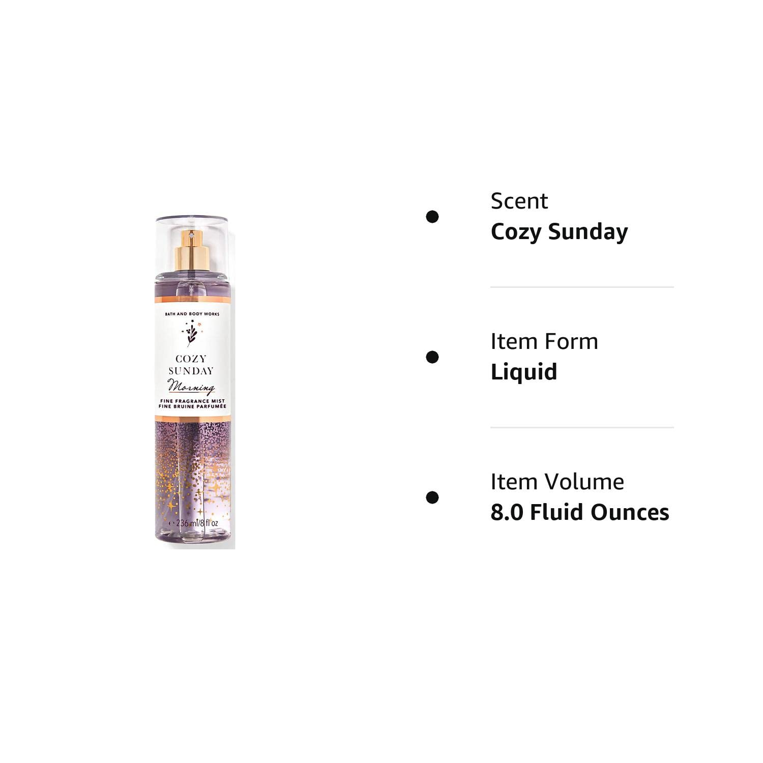 Bath and Body Works Cozy Sunday Fine Body Fragrance Mist 8 Fluid Ounce ...