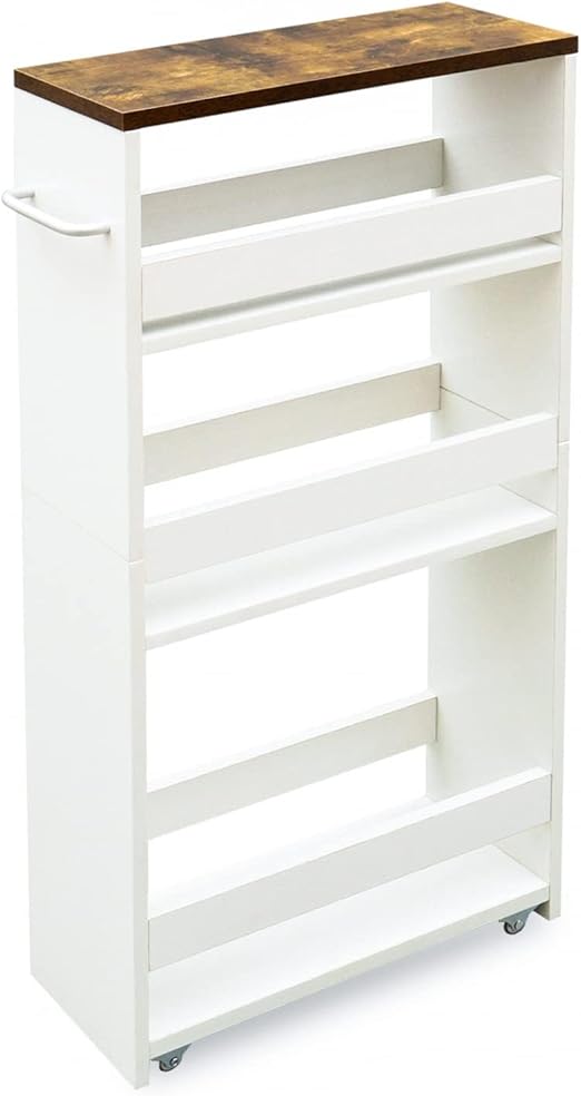 TEAMIX 4 Tier White Slim Storage Cart with Handle, Slide Out Storage ...