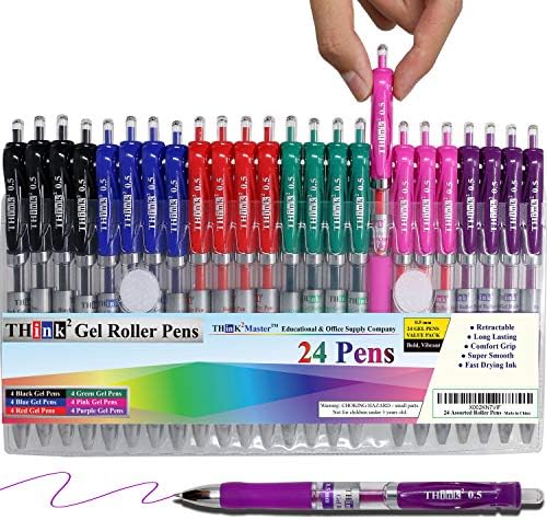 Amazon.com: [24 Pens - 6 Color Ink] Think2 Retractable Gel Pens ...