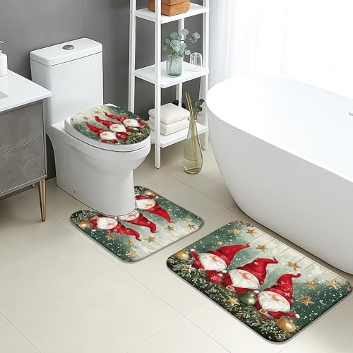 Amazon.com: Christmas Bathroom Mat Sets 3 Piece, Festive Red Gnomes ...