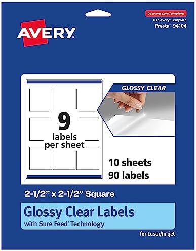 Amazon.com : Avery Glossy Clear Square Labels, Sure Feed Technology, 2. ...