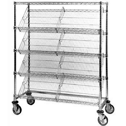 Mobile Chrome Wire Shelving Unit with 4-Slanted Shelves and 1-Flat Top ...