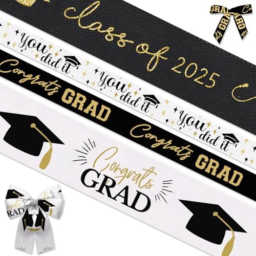 Amazon.com: 2 Rolls 50 Yards Graduation Ribbon 3/8 Inch Wide, Congrats ...