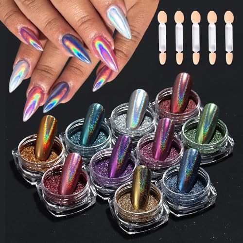 Amazon.com: Gold Silver Chrome Nail Powder, 12 Colors Iridescent ...