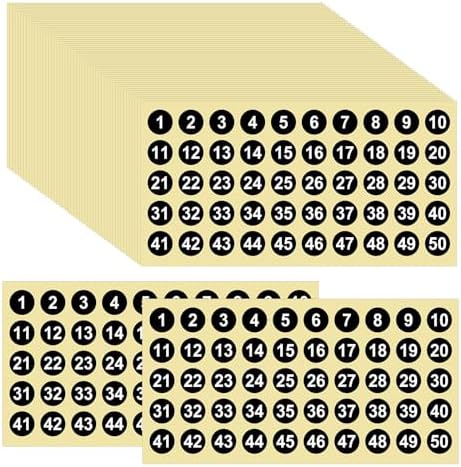 50 Sheets 1 to 50 Number Stickers Self Adhesive Small Number Stickers ...