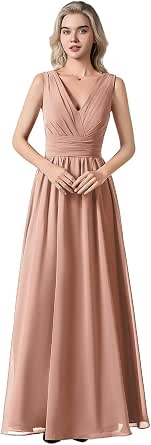 Amazon.com: Taki Begonia Women's Sleeveless V Neck Bridesmaid Dress ...