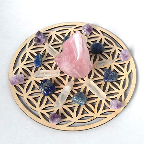 Flower of Life Wood Crystal Grid Altar Hollow Out Chakra Crystal ...