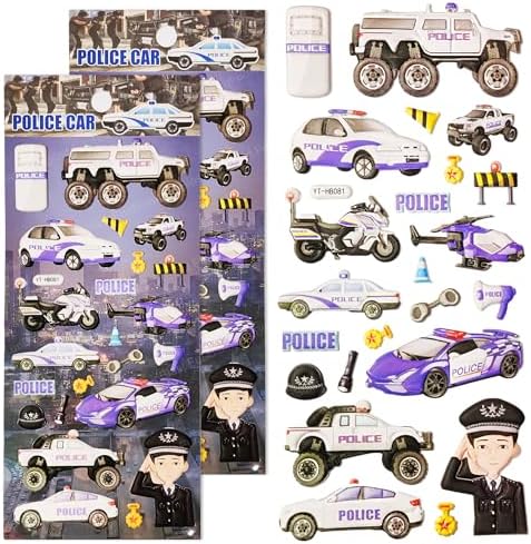 FunBlast Police Car Theme Stickers Set – 2 Sheet, 50+ Kawaii Puffy ...