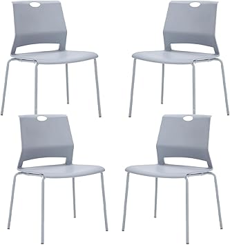 Amazon.com: Grey Stackable Chairs Set of 4, Modern Office Guest Chairs ...