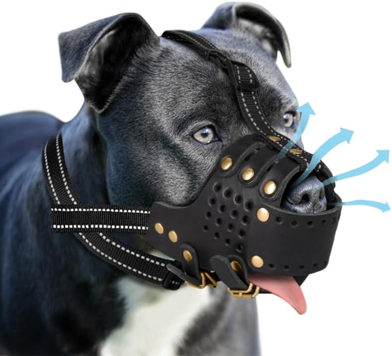 Amazon.com: Dog Muzzle, Leather Muzzle for Medium Large Dogs Pitbull ...