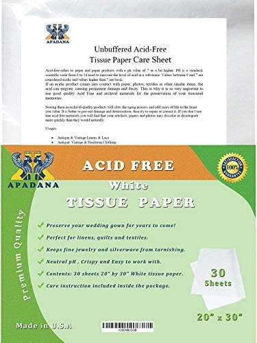 Amazon.com: Apadana Acid Free Unbuffered White Tissue Paper 30 Sheets ...