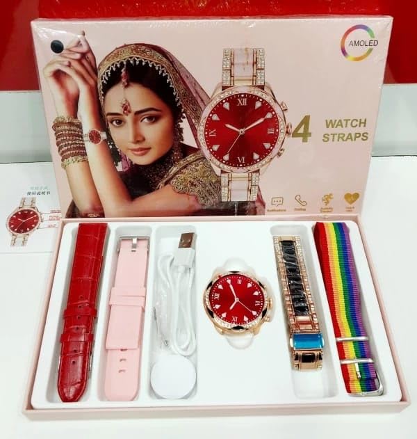 Gen round dial Display Smartwatch with 4 Straps BT Calling Smart ...