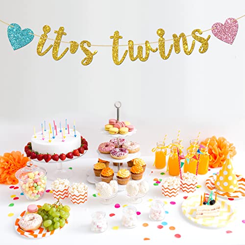 Snapklik.com : Its Twins Banner - Gold Glitter Baby Shower Bunting ...