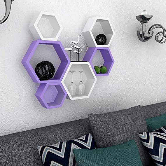 CMHWC Wooden Wall Shelf Hexagon Shape Shelf Wall Décor Livingroom ...