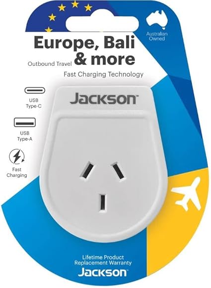 Jackson Outbound Travel Adapter with USB-A/C Ports (Europe/Bali ...