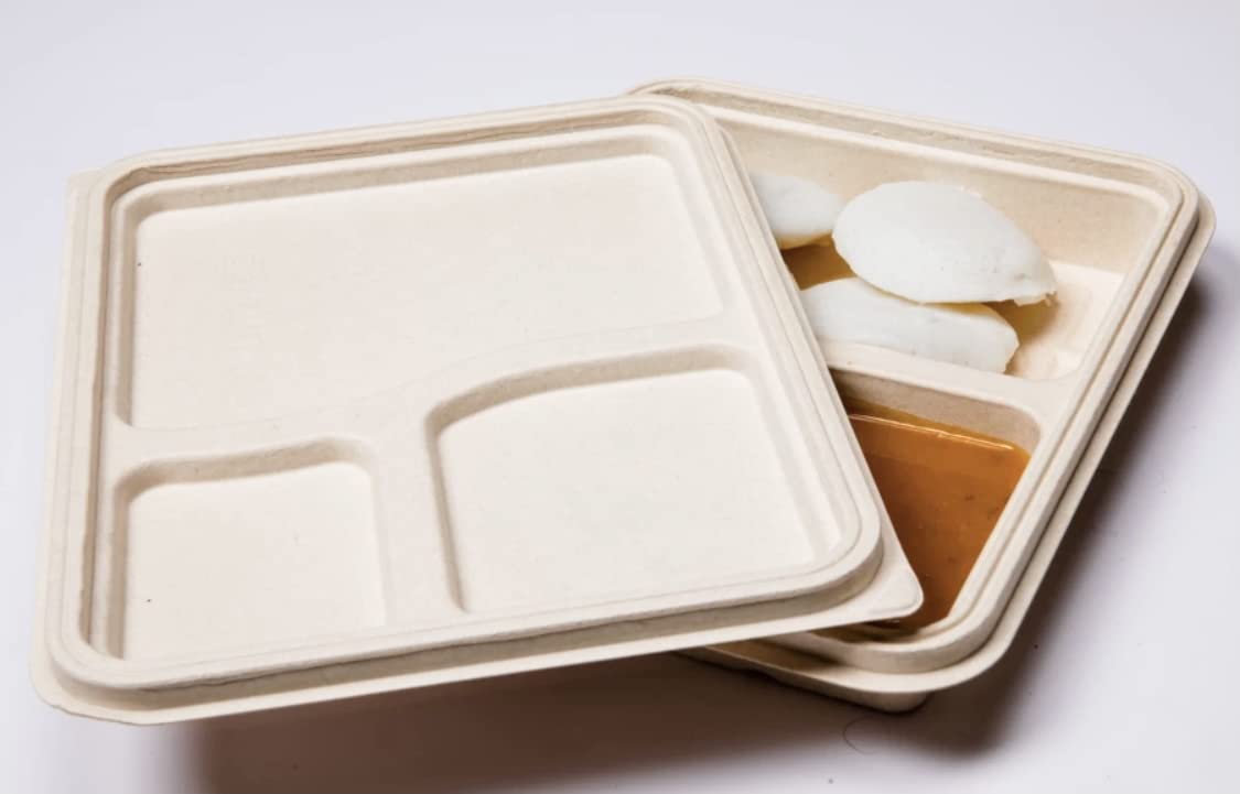 VIK® 3 Compartment Disposable Plates with Lid Cover (Pack of 100), 10 x ...