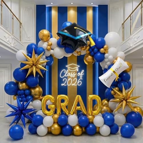 Amazon.com: 138Pcs Graduation Balloon Garland Arch Kit Blue and Gold ...