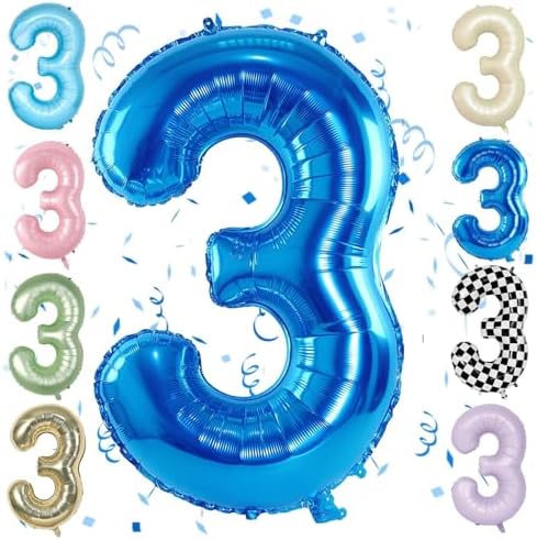 Blue 40 Inch Number 3 Balloon,Large Self Inflating Dark Blue Foil ...