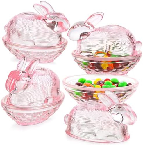 Amazon.com | Yoande 4 Pcs Glass Easter Bunny Candy Dish Pink Bunny ...