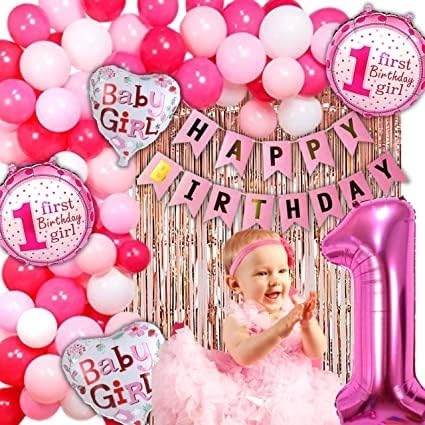 1st Birthday Pink Decoration Pack for Girls - 60pc Pink () : Amazon.in ...