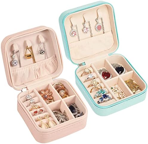 2Pcs Jewellery Box Organiser, Mini Jewellery Box Travel PU Leather ...